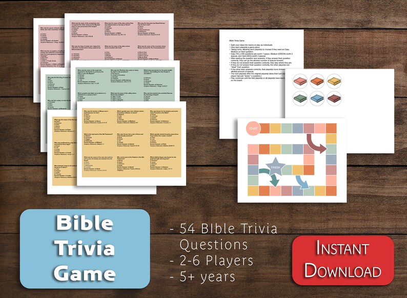 Bible Trivia Board Game Sunday School Game Bible Class Game Printable ...