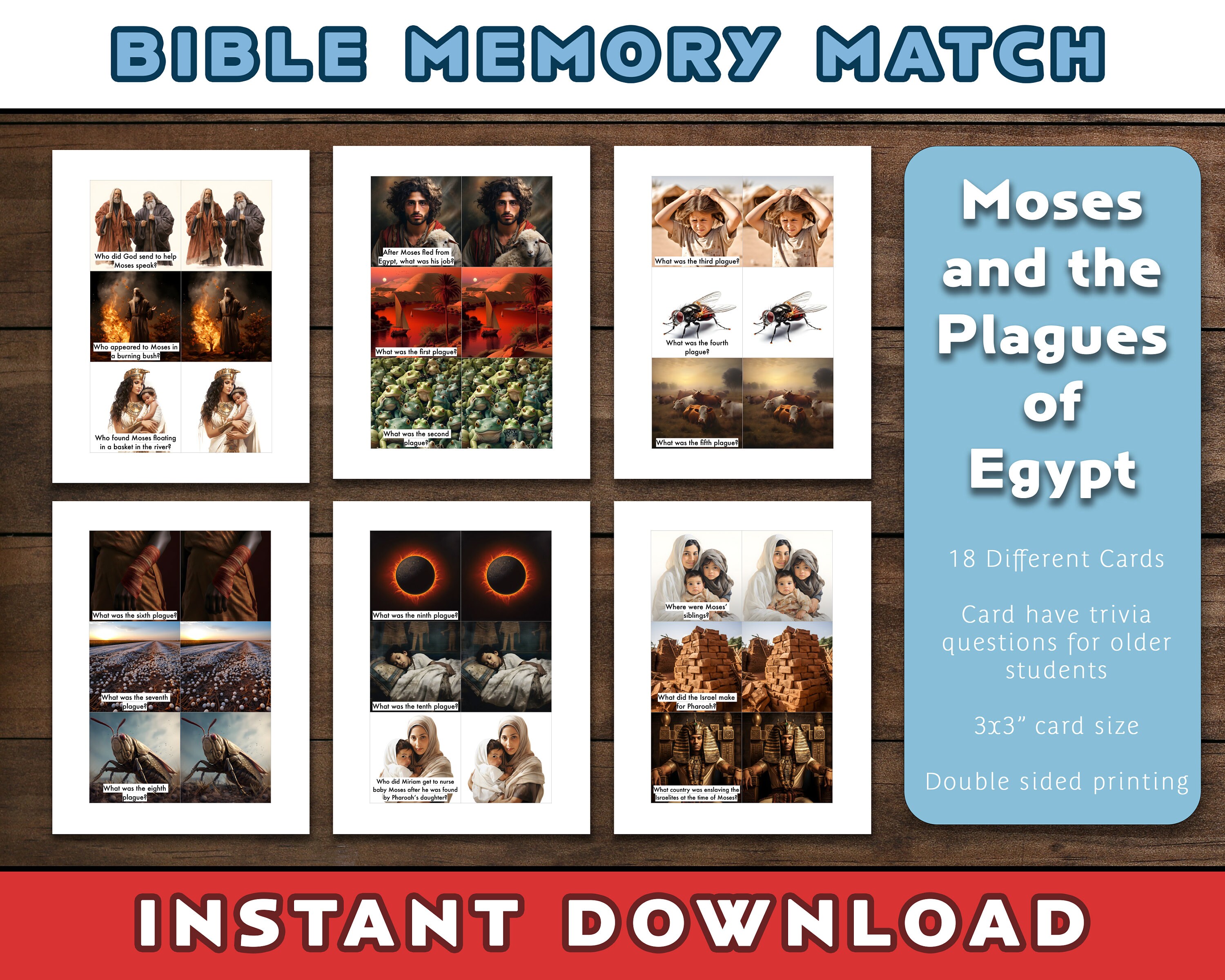 Moses and the Ten Plagues Bible Memory Match Game (digital Download) - Etsy