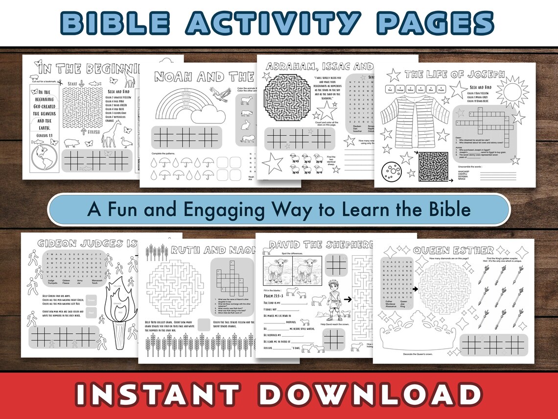 Old Testament Bible Story Activity Pages: Coloring & Crossword (digital ...