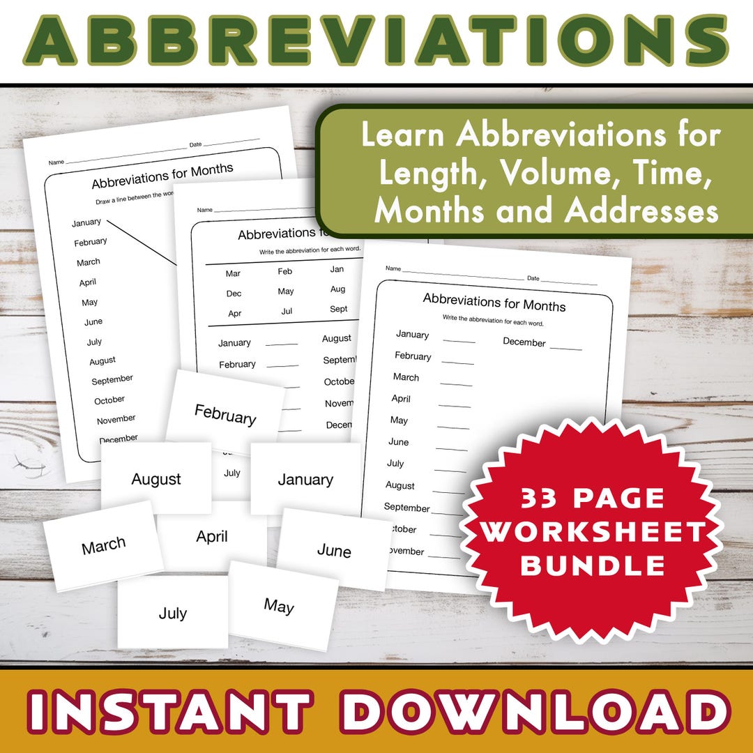 Abbreviation Worksheets: Flashcards, Matching, and Fill-in-the-blank ...