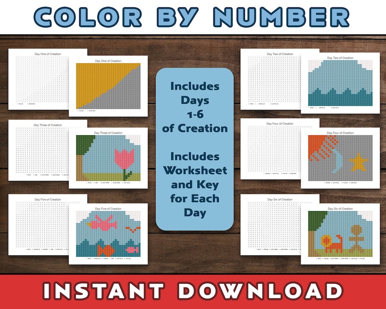 Days of Creation Color by Number: Sunday School Printable (instant ...