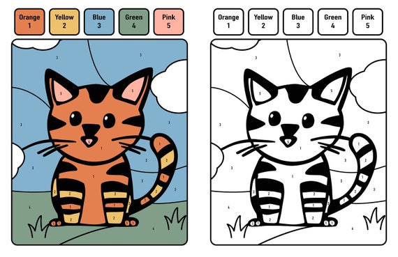 Printable Color By Number Cat