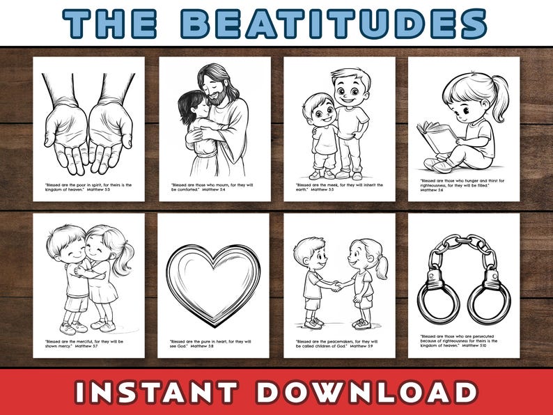 Beatitudes Coloring Pages: Sermon on the Mount, Bible Lesson (digital ...