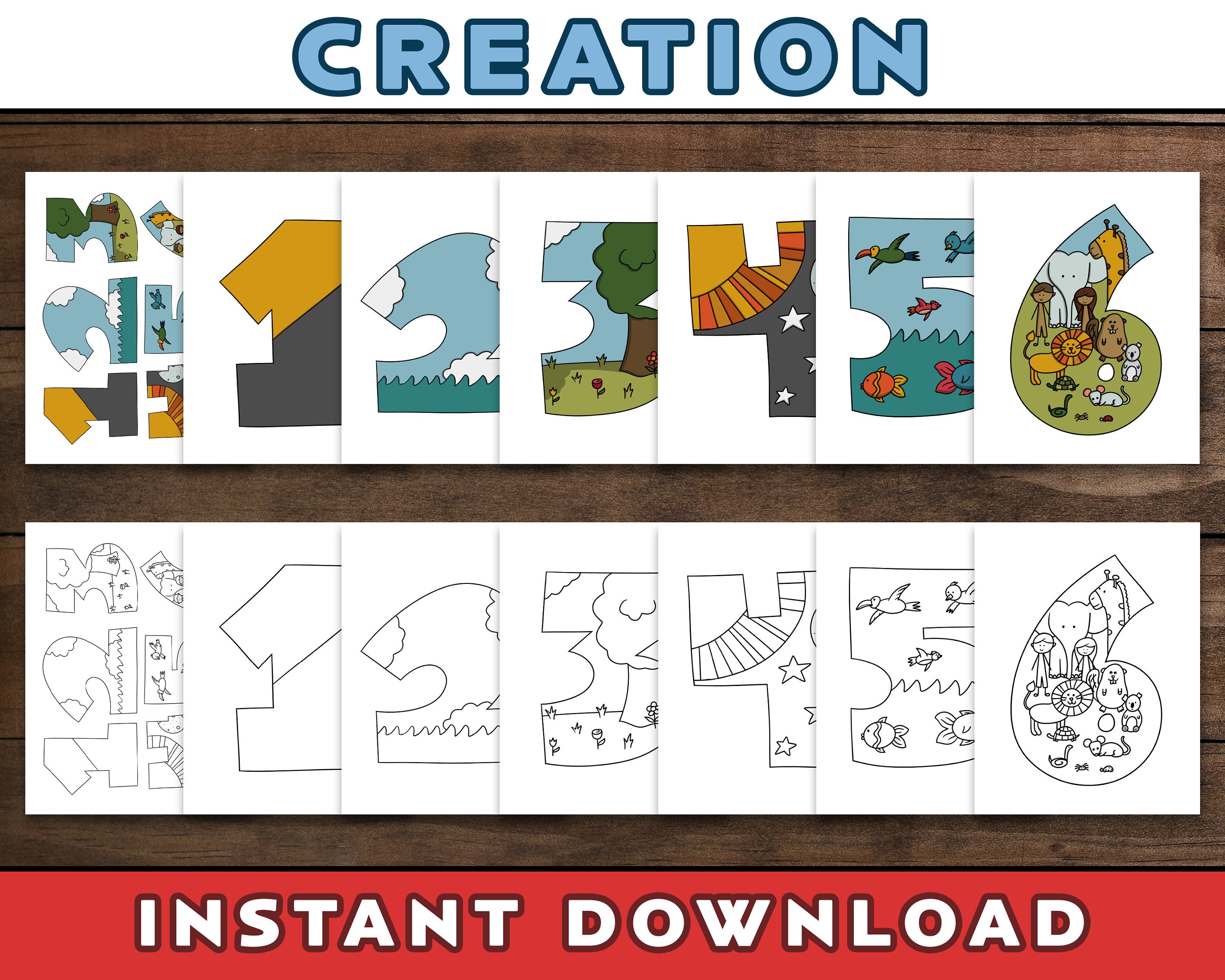 Days of Creation Coloring Pages & Posters: Genesis Bible Activity ...