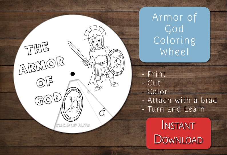 Armor of God Coloring Wheel | Sunday School Bible Class Worksheet ...