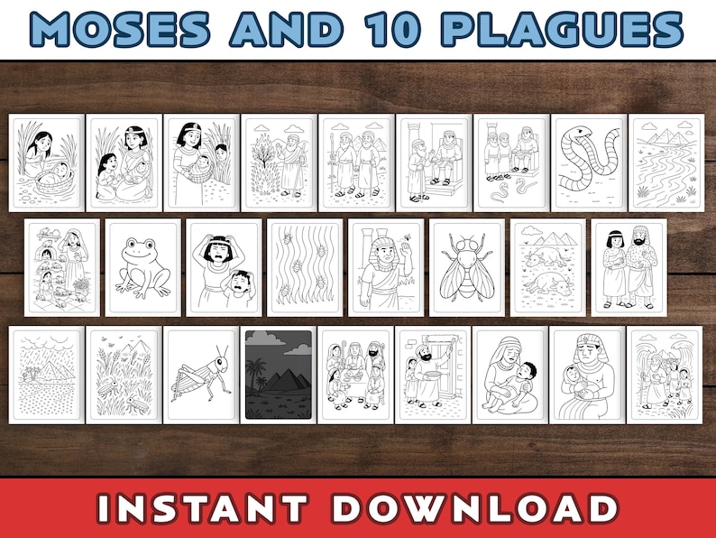 Moses and the Ten Plagues Coloring Pages: Bible Story Activity (digital ...