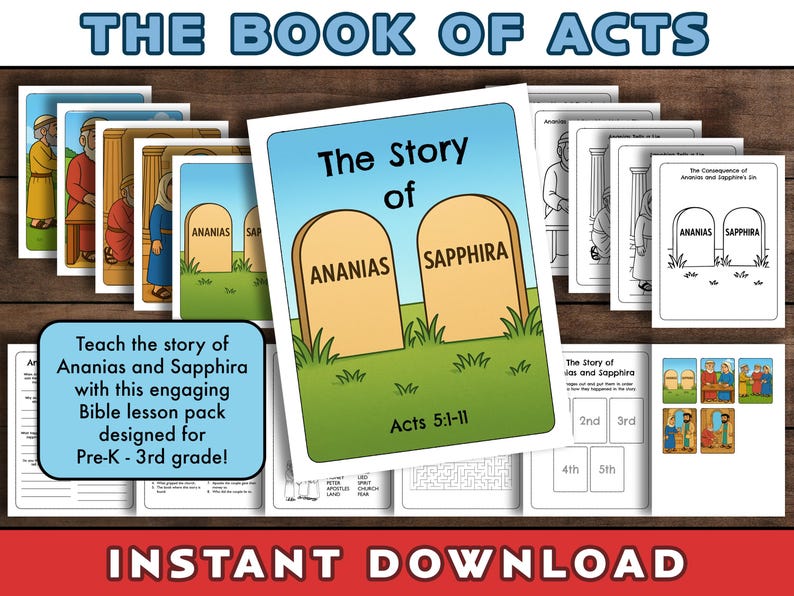 Ananias and Sapphira Bible Lesson: Book of Acts Curriculum (PDF) - Etsy