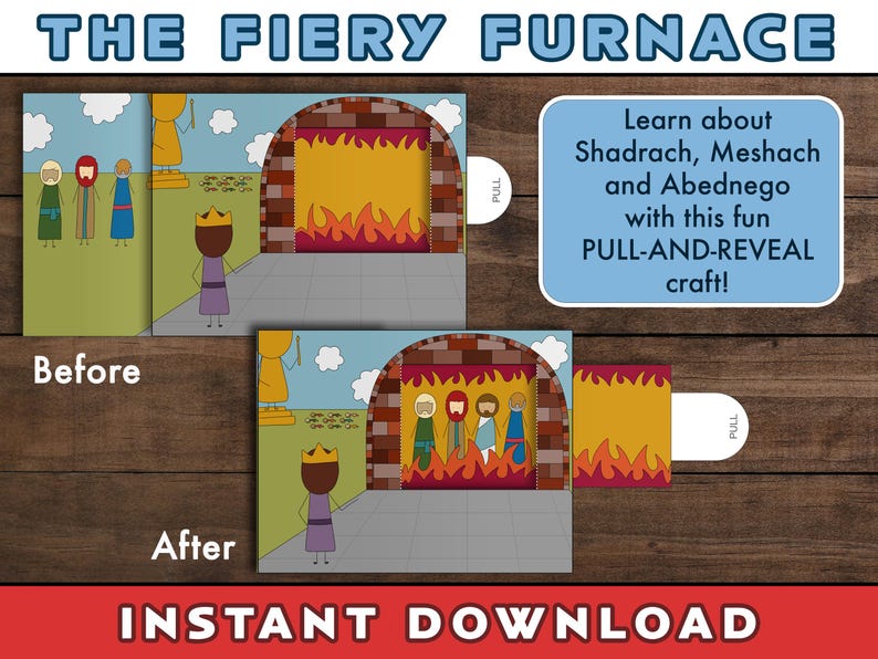 Fiery Furnace Craft: Shadrach, Meshach, Abednego Bible Lesson (digital ...