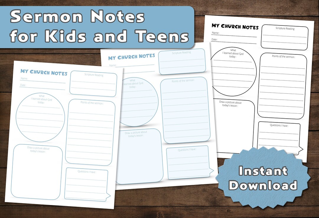 Interactive Sermon Notes for Kids & Teens (PDF) - Etsy