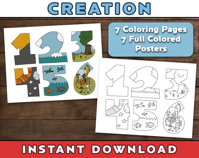 Days of Creation Coloring Pages & Posters: Genesis Bible Activity ...