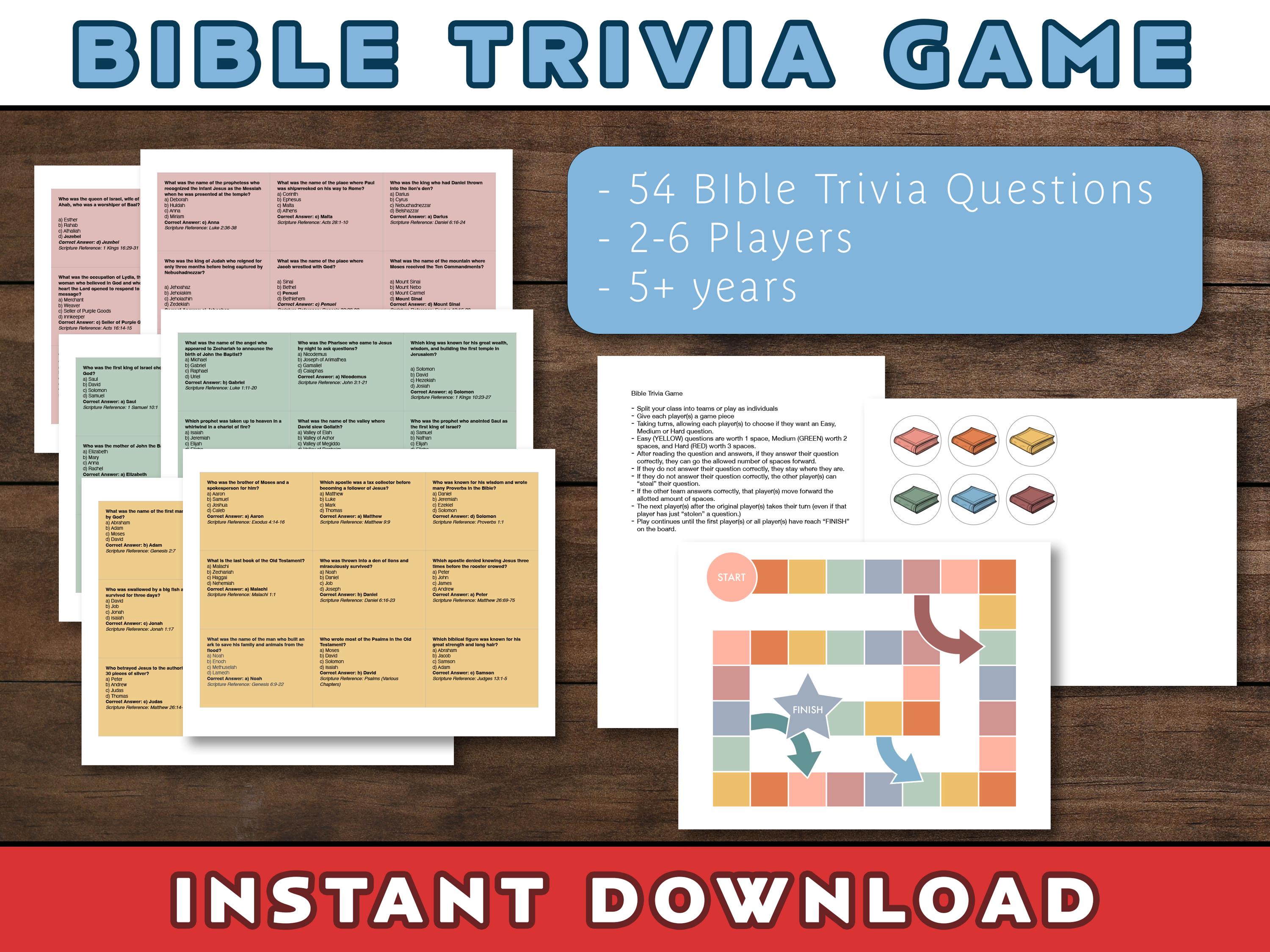 Bible Trivia Board Game: Sunday School Class (printable Digital ...