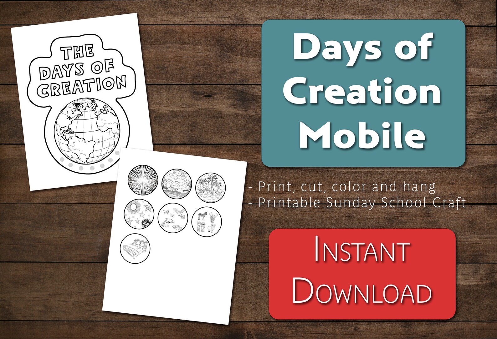 Days of Creation Coloring Mobile: Sunday School Craft (digital Download ...