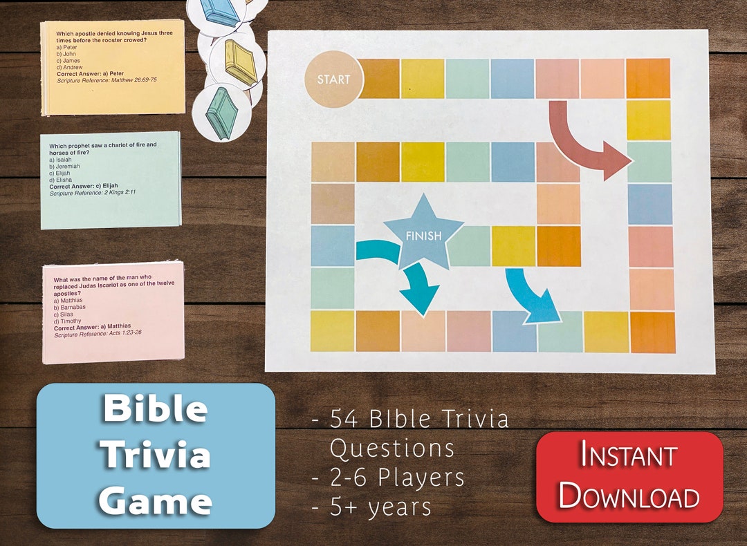 Bible Trivia Board Game Sunday School Game Bible Class Game Printable ...