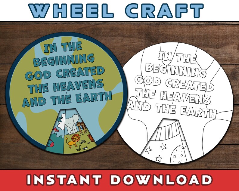 Days of Creation Coloring Wheel Craft: Genesis Bible Lesson (instant ...