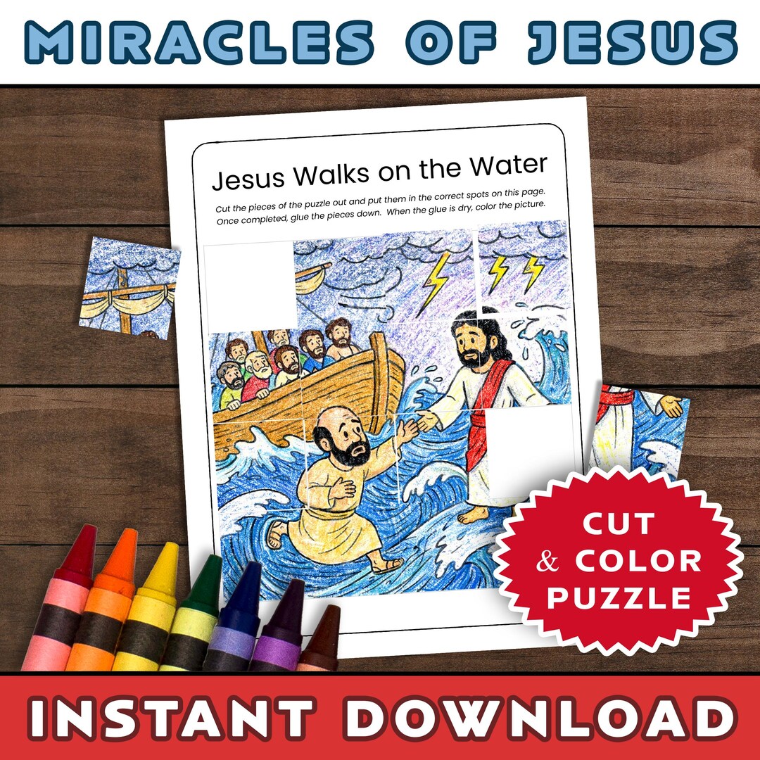 Jesus Walks on Water Cut and Color Puzzle : Sunday School Bible Lesson ...