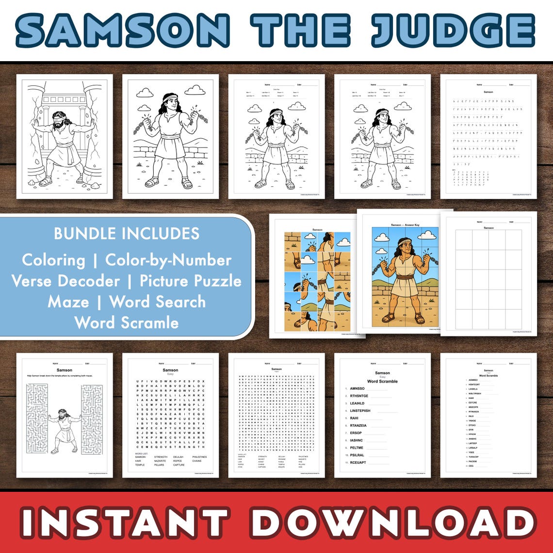 Samson the Judge Worksheet Bundle | Bible Class and Sunday School for ...