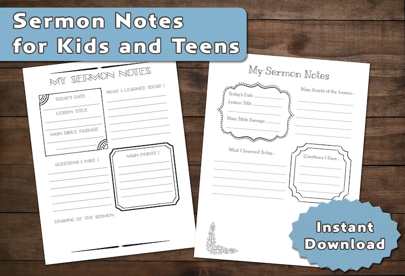 Sermon Notes for Kids & Teens: Church Lesson Printable (PDF) - Etsy