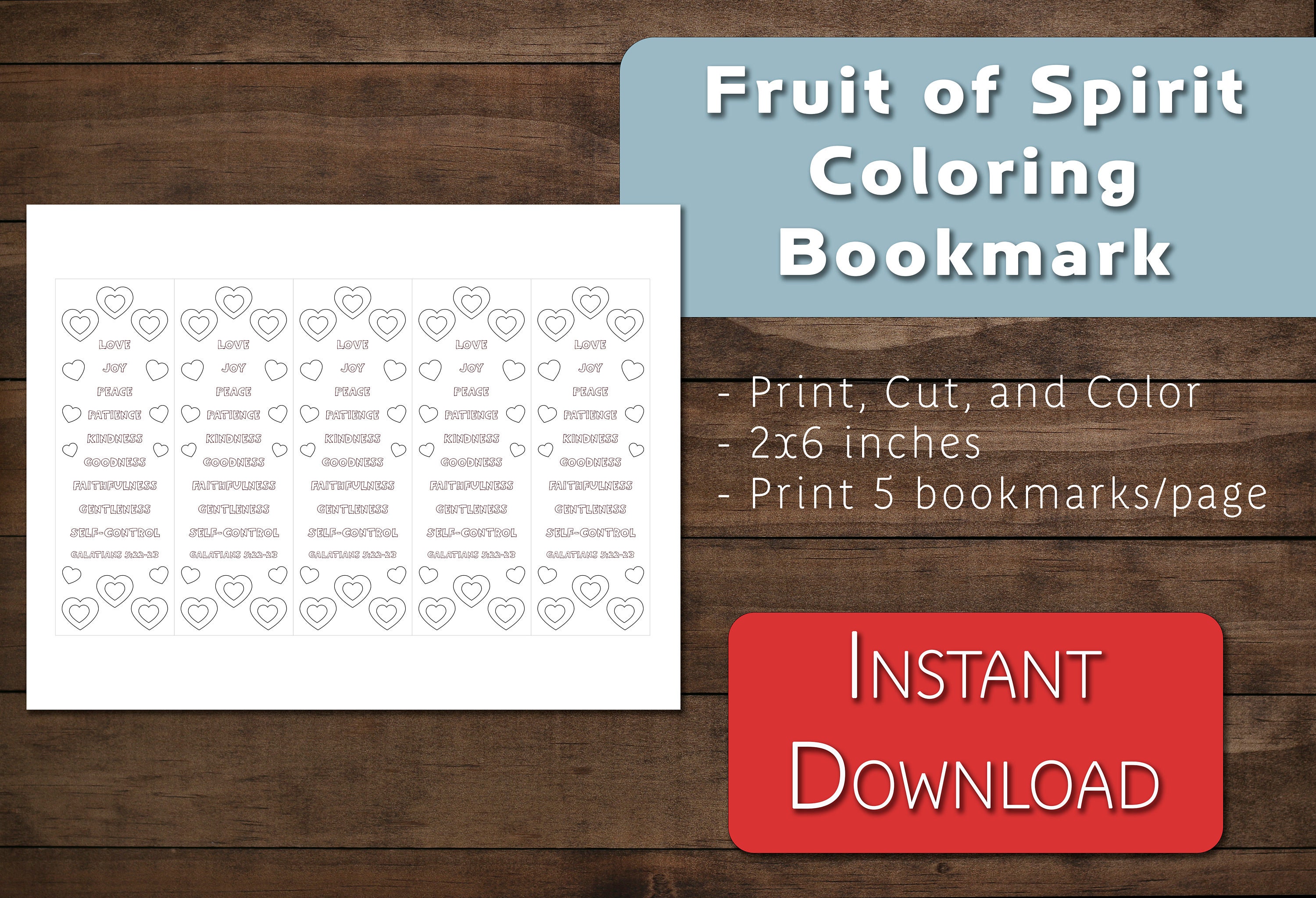 Fruit of the Spirit Craft Coloring Bookmark Printable Download Fruit of ...