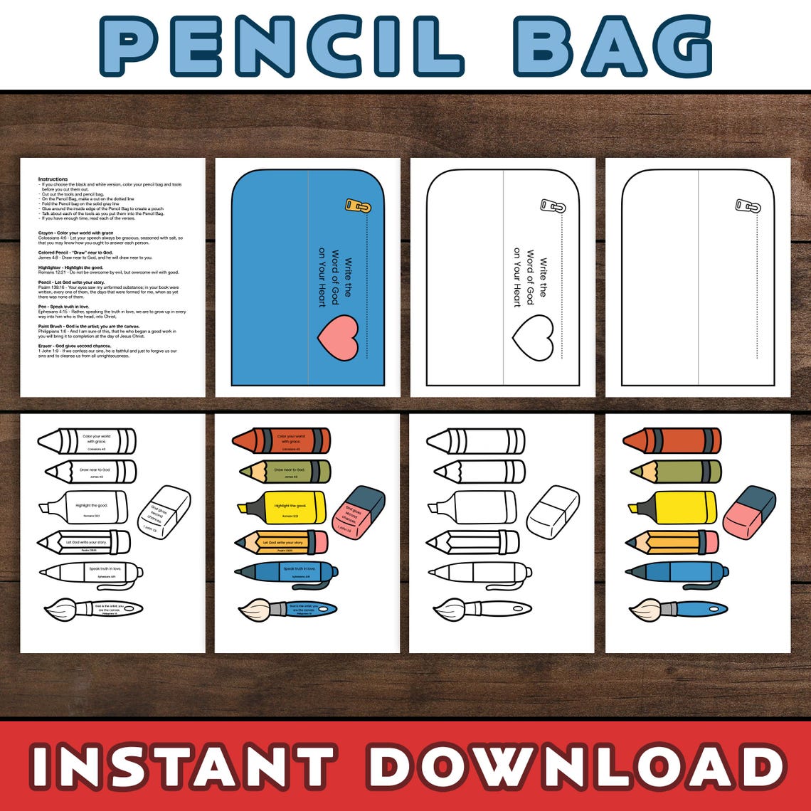 Bible Verse Pencil Bag Craft: Sunday School Cut & Paste (digital ...