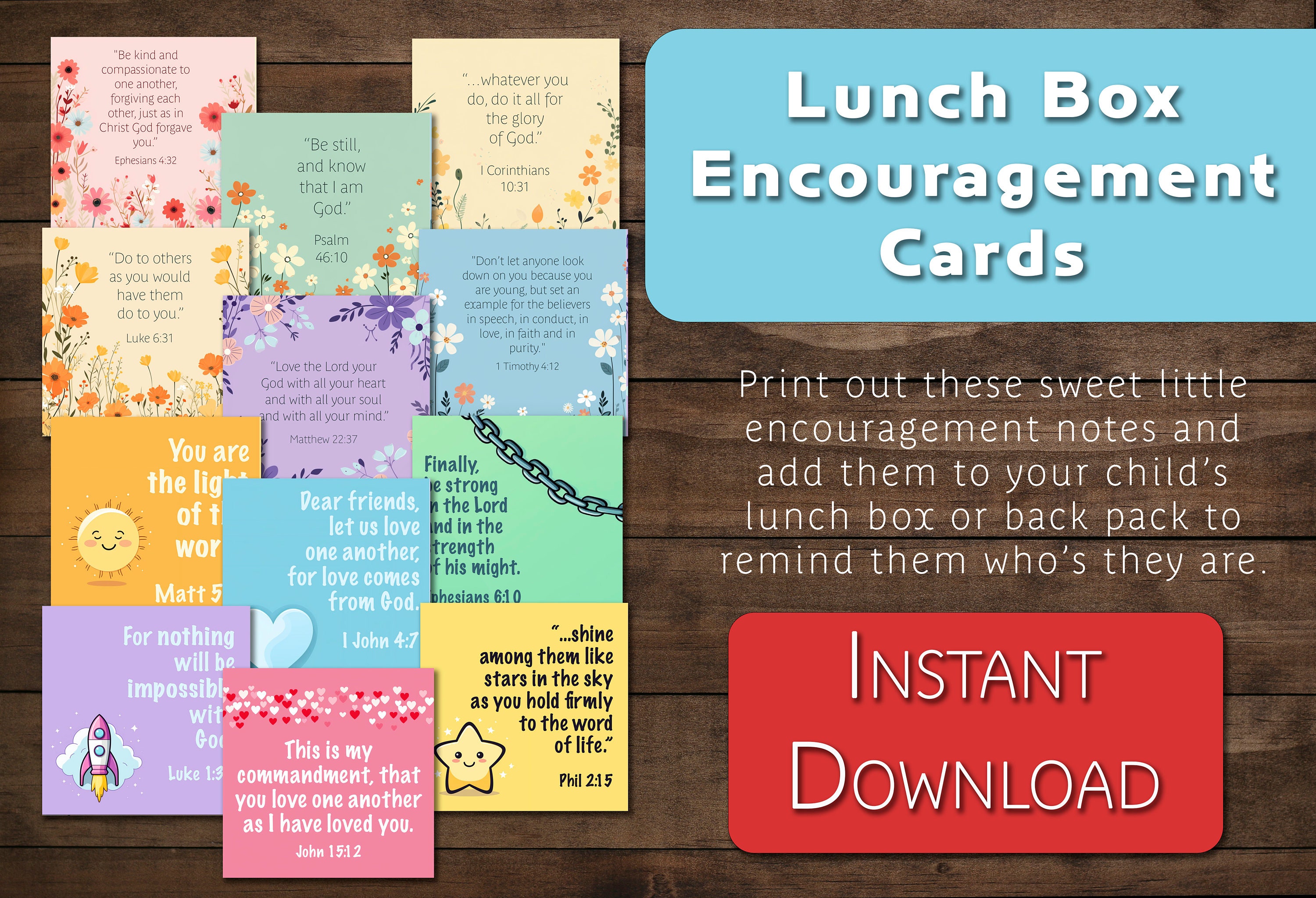 Kids Lunch Box Cards: Bible Verse Encouragement Notes (digital Download ...