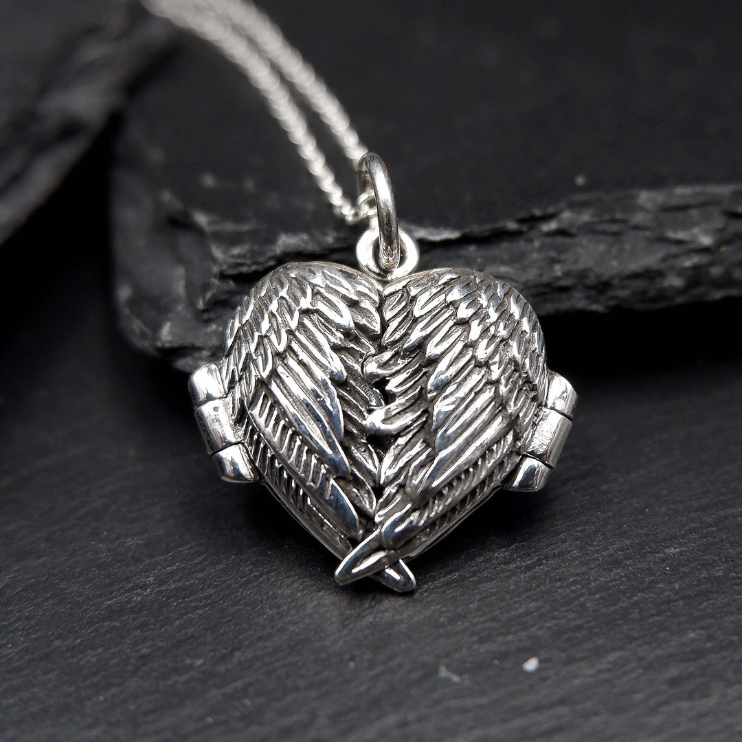 Guardian Angel Wings Heart Locket Necklace 925 Sterling - Etsy