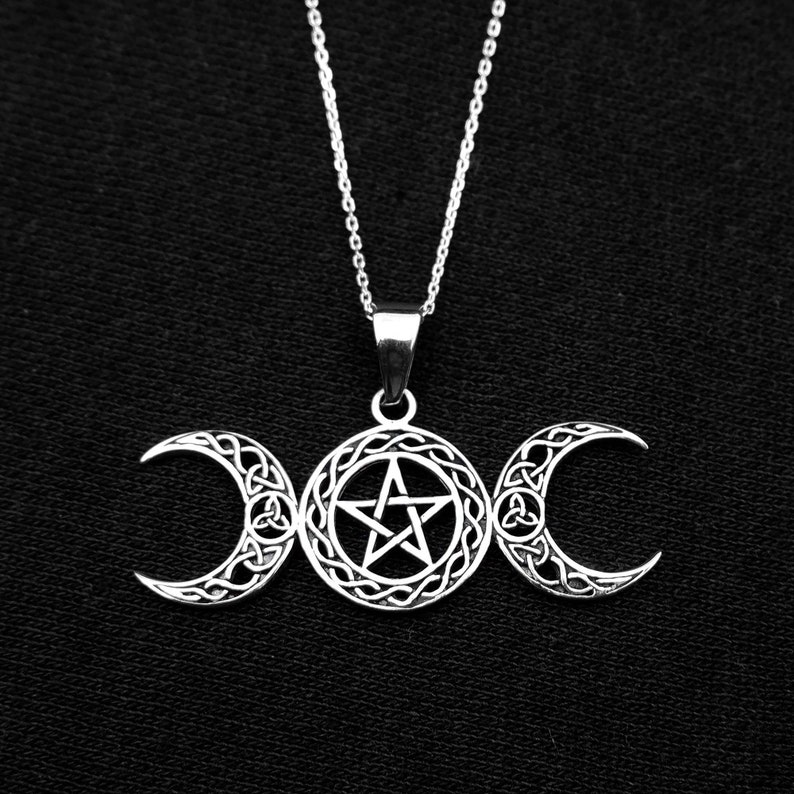 Celtic Triple Moon Pentagram Necklace 925 Silver Pentagram - Etsy