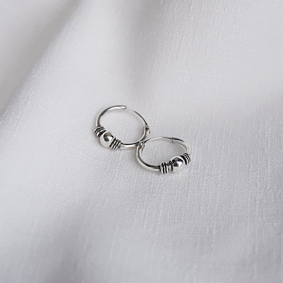 12mm 925 Sterling Silver Tiny Bali Tribal Ethnic Bohemian Boho Ornate Tribal Unisex Boho Hoop Earrings Sleeper Cartilage Helix Hoops Etsy