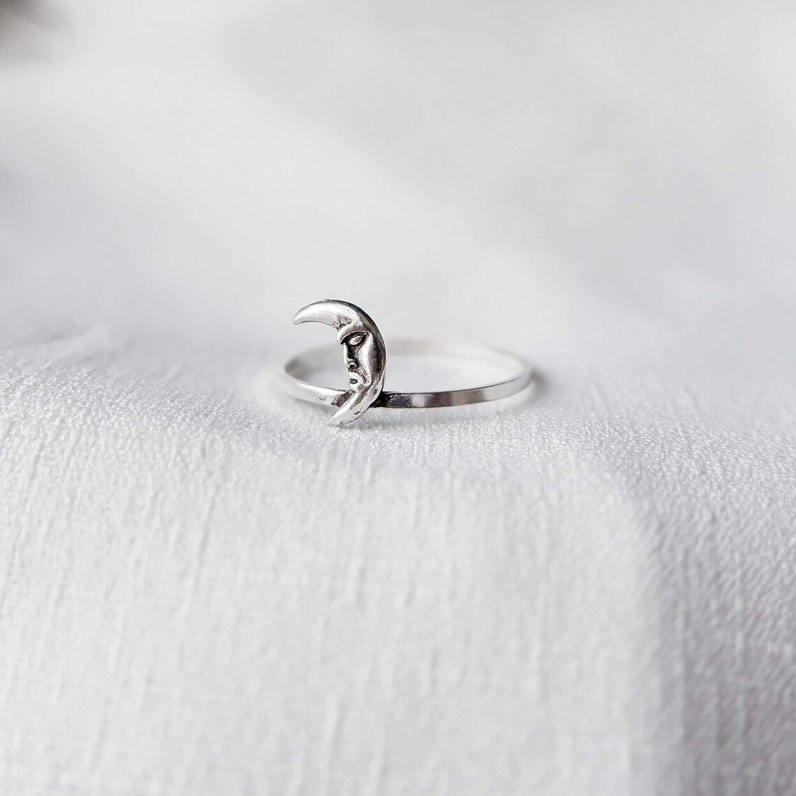 Sterling Silver Crescent Moon face Ring Boho ring Vintage | Etsy
