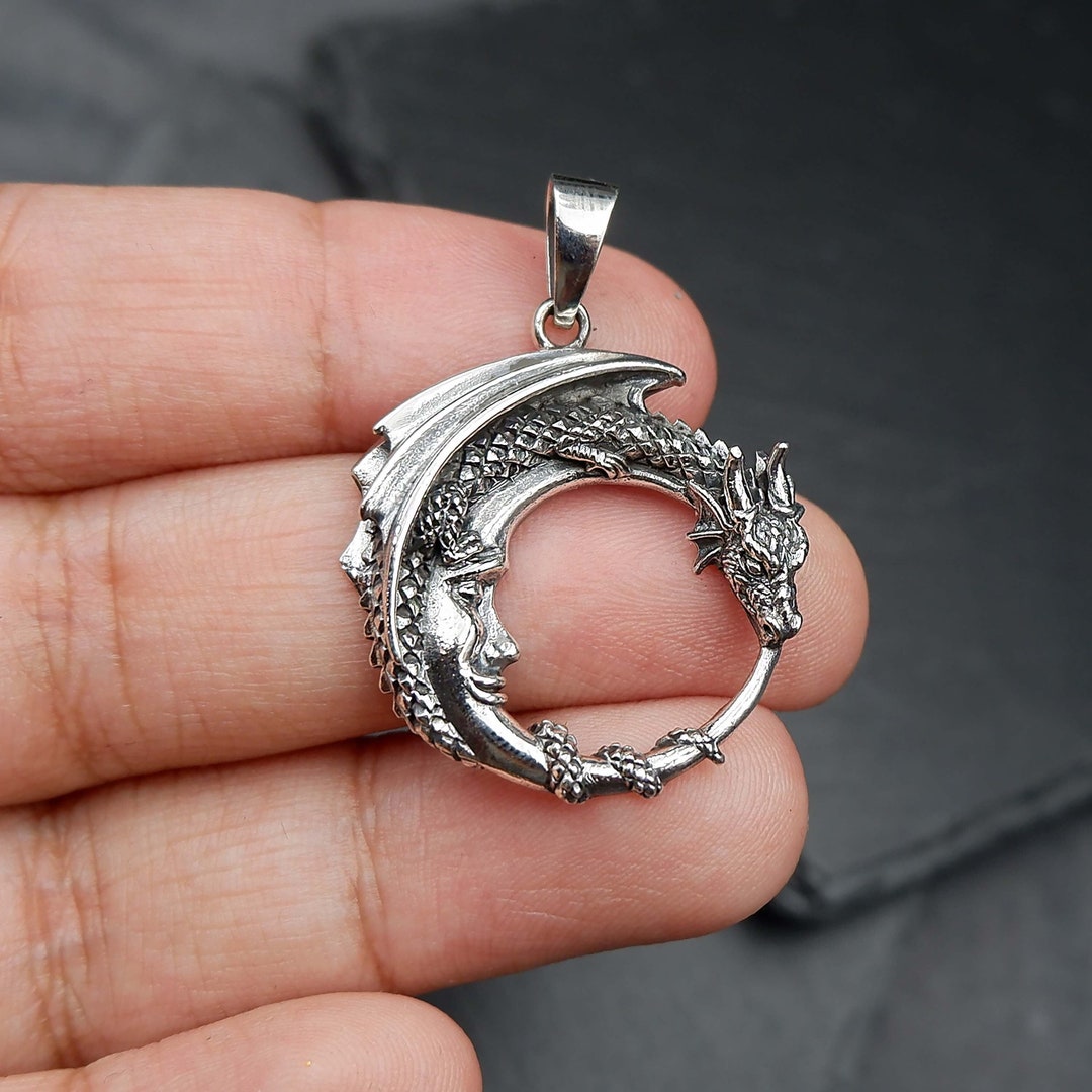Celtic Dragon Pendant 925 Sterling Silver Crescent Moon Charm Talisman ...