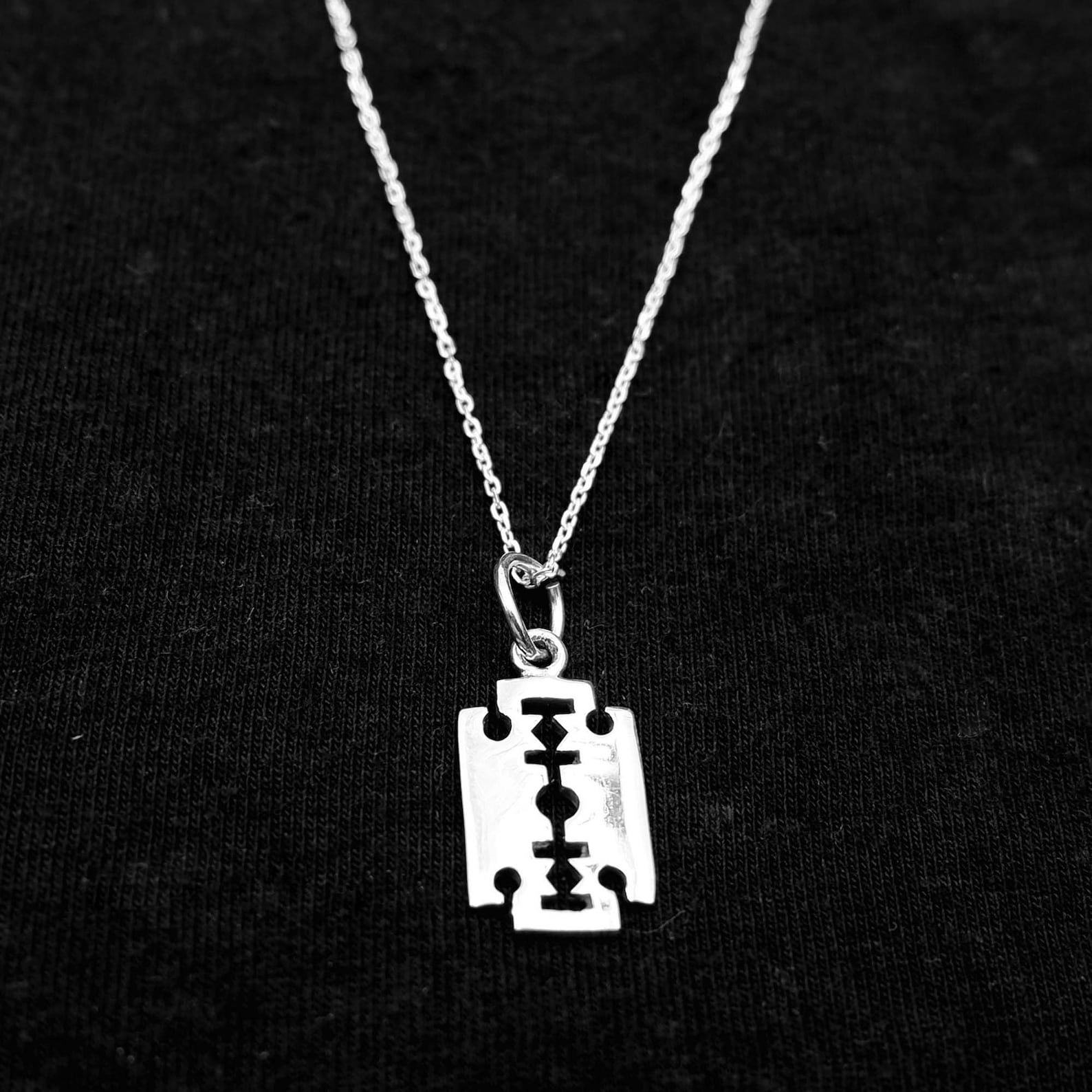 925 Sterling Silver Razor Blade necklace Blade pendant emo | Etsy