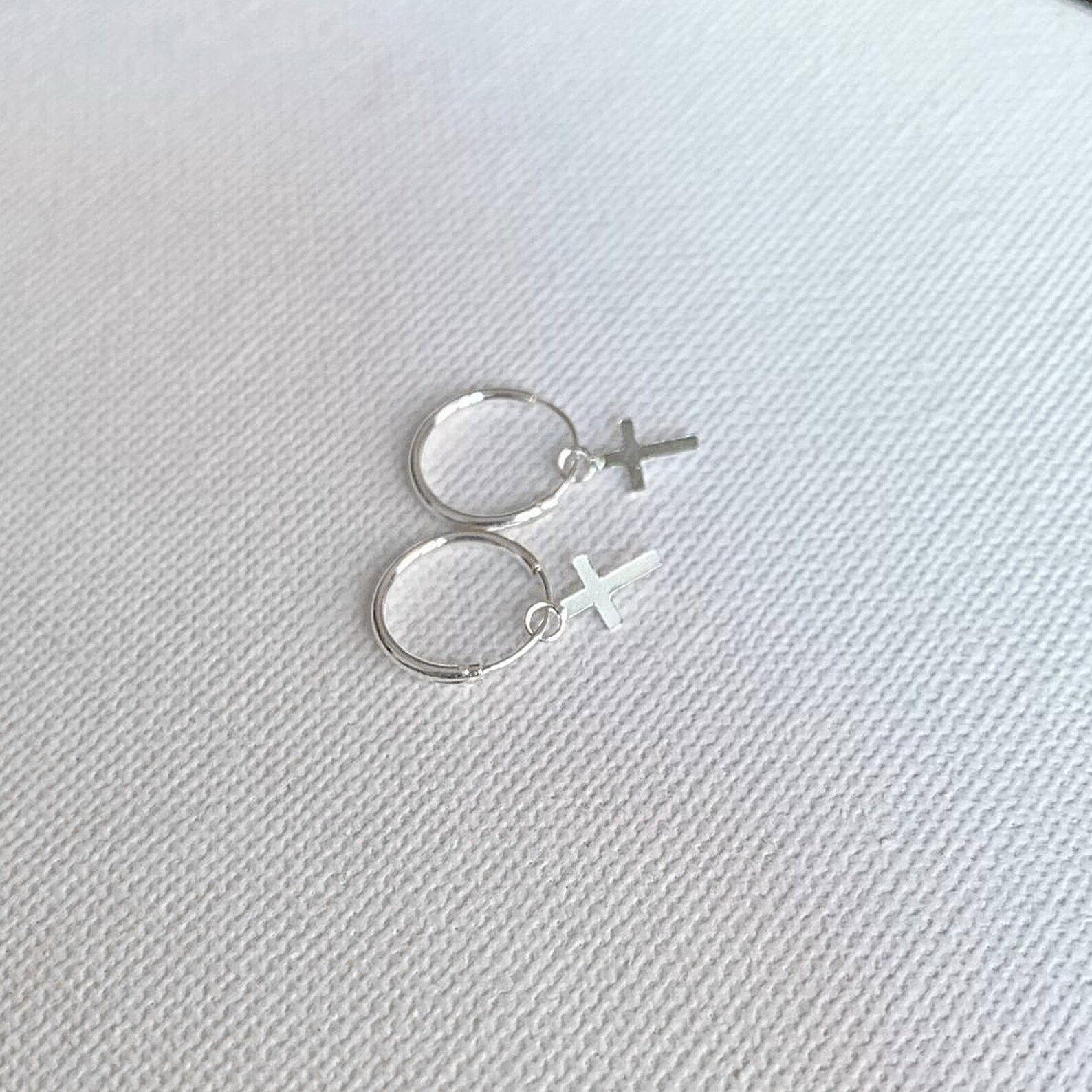 Cross Dangle Hoops 925 Sterling Silver Cross Earrings Cross - Etsy