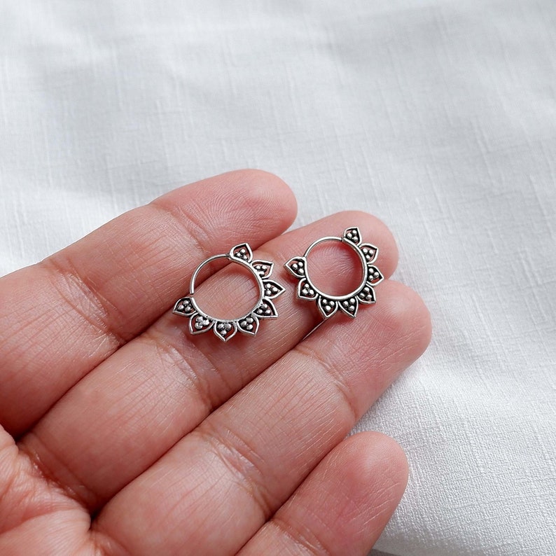 925 Sterling Silver Tribal Dotted Hoop Earrings Small - Etsy