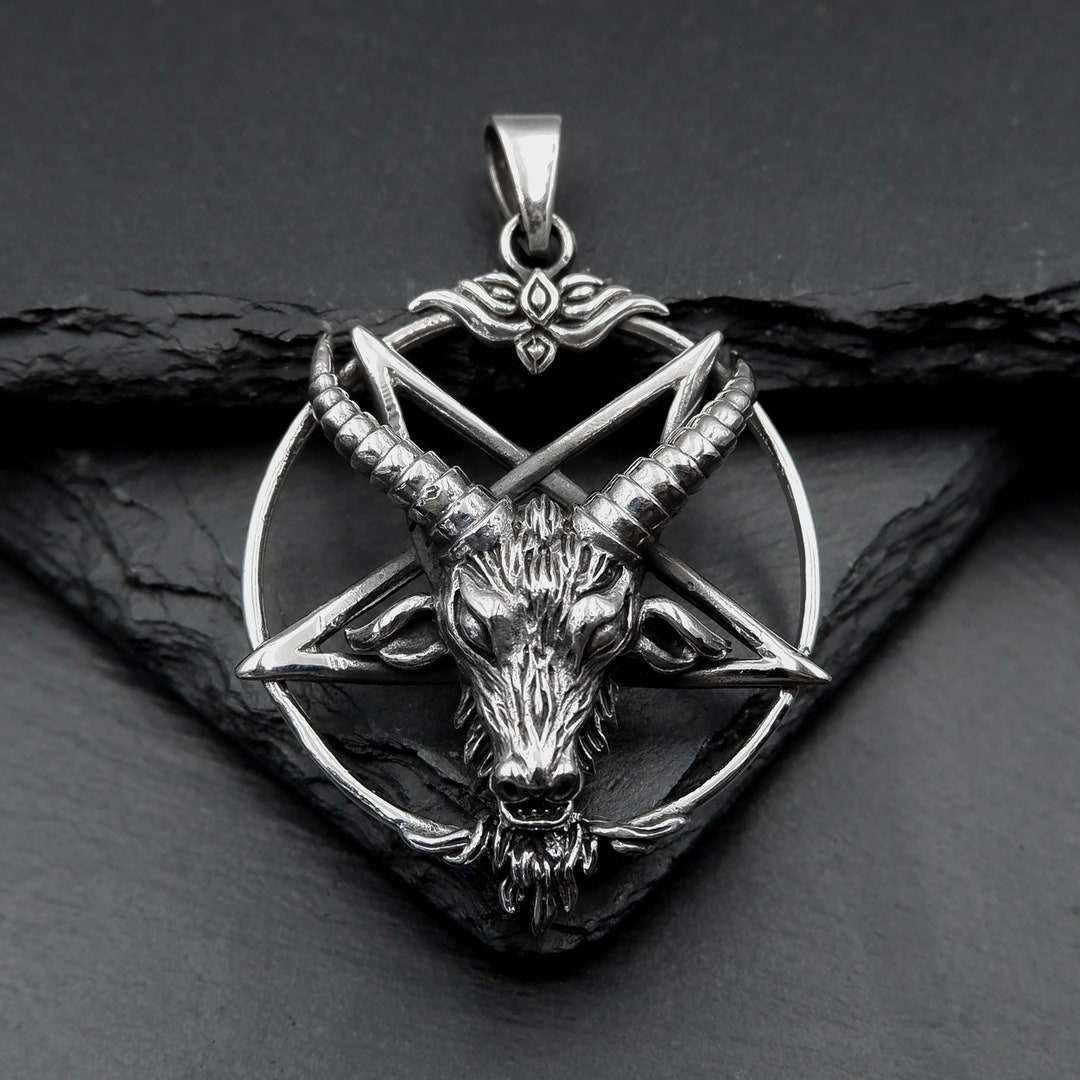 925 Sterling Silver Large Inverted Pentagram Sigil of Baphomet Pendant ...