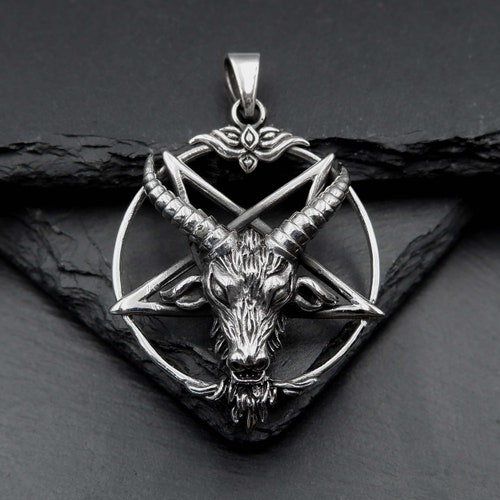 Baphomet Pentagram Satanic Pendant Necklace Silver Occult - Etsy