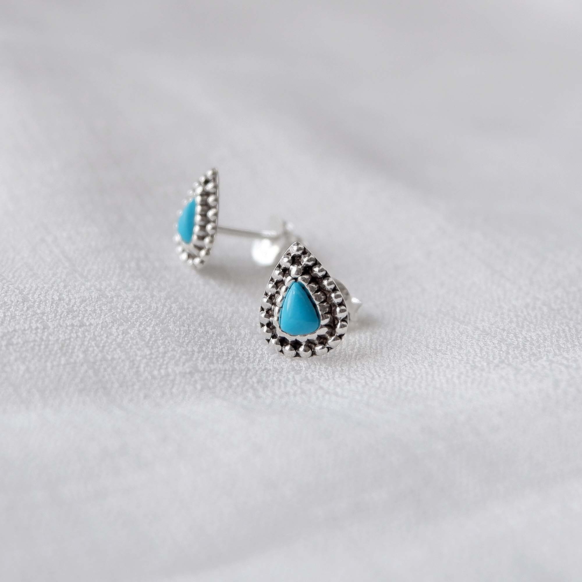 925 Sterling Silver Dainty Tiny Drop Shaped Turquoise | Etsy