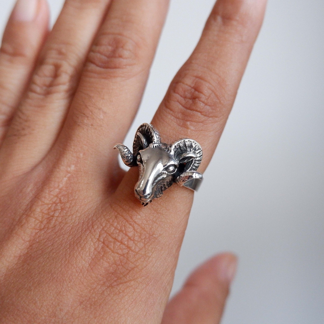 Goat Head Baphomet Ring Sterling Silver 925 Goat Ram Animal Pagan ...