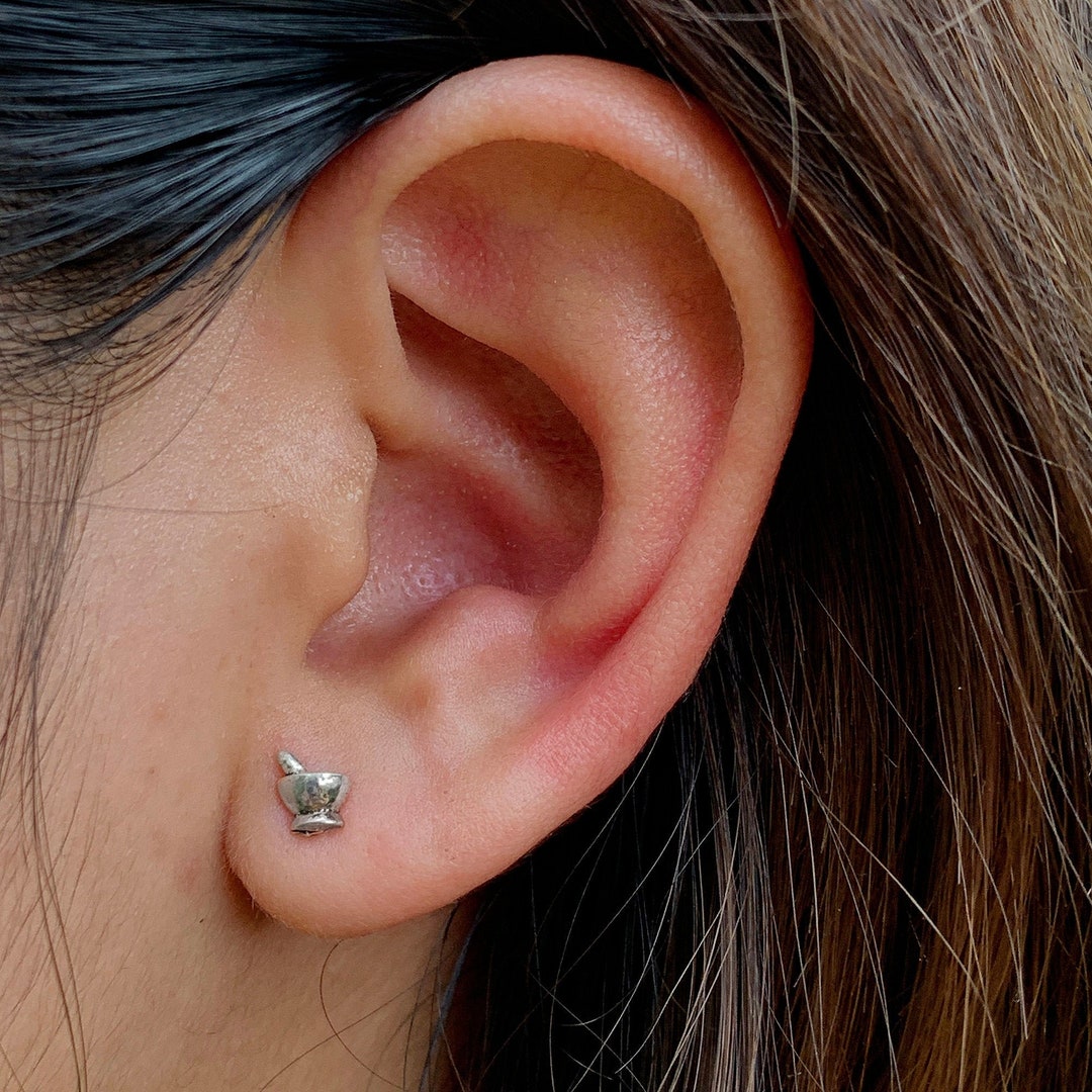 925 Sterling Silver Mortar and Pestle Stud Earrings - Tiny Mortar and Pestle Post Earrings ...