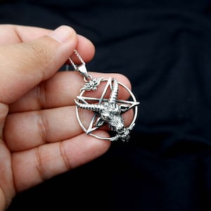 925 Sterling Silver Large Inverted Pentagram Sigil of Baphomet Pendant Pagan Occult Satanic ...