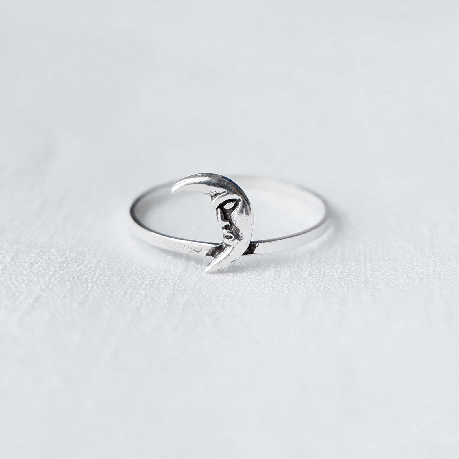 Sterling Silver Crescent Moon Face Ring Boho Ring Vintage - Etsy