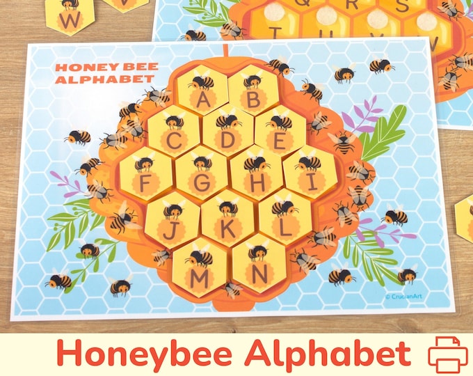 Honey Bee Alphabet Matching. Honeybee Match Printable Learning Activity ...