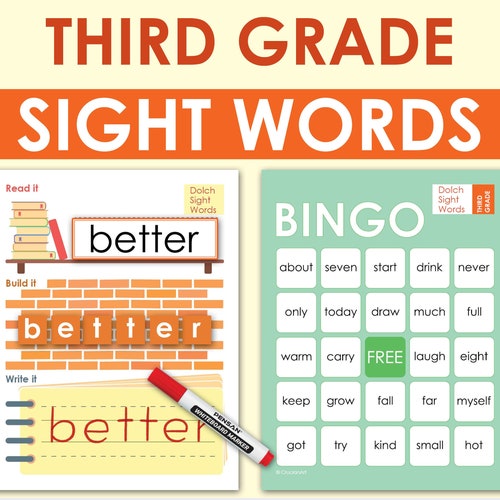 3rd Grade DOLCH Sight Words. Printable Third Grade Dolch Sight - Etsy