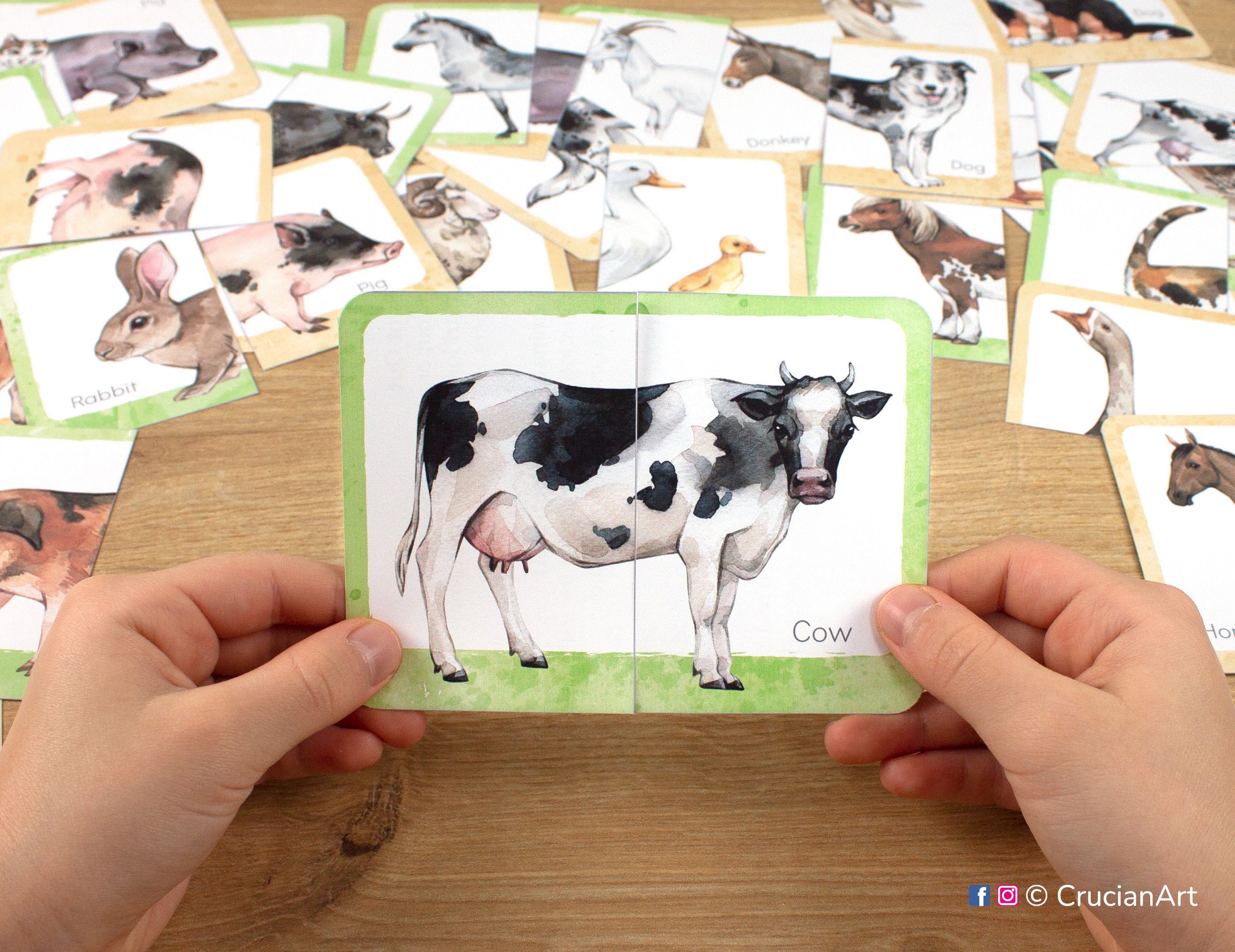Farm Animals Puzzle Pairs: Toddler Learning Activity. Match Cards ...