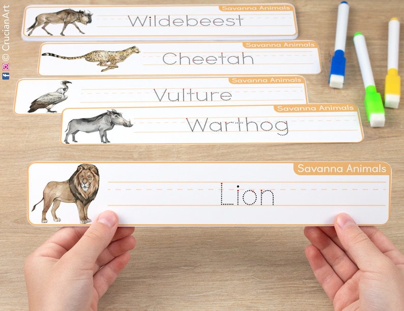 Savanna Grassland Animals Tracing Strips: Printable Educational ...