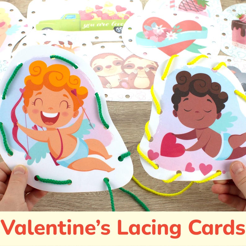 Tarjetas de atar para SAN VALENTÍN. Juguete imprimible de motricidad ...