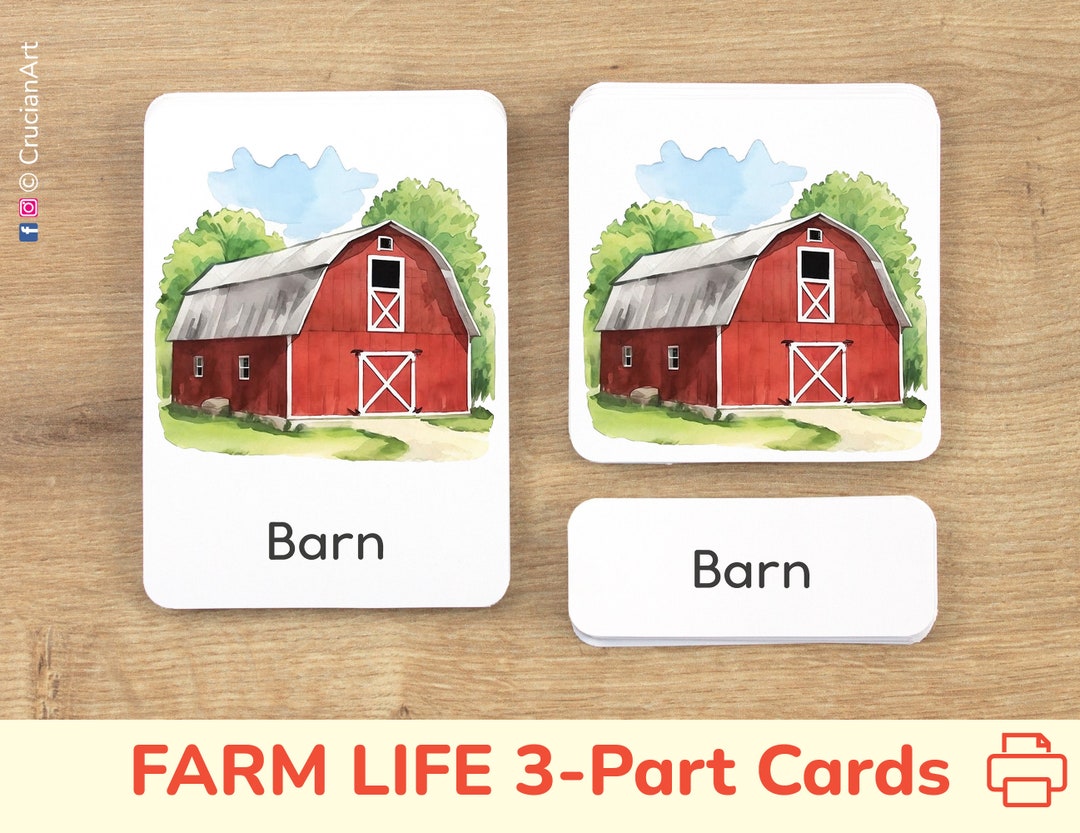 Farm Life Words Learning Flashcards. 3-part Cards Printable Activity ...