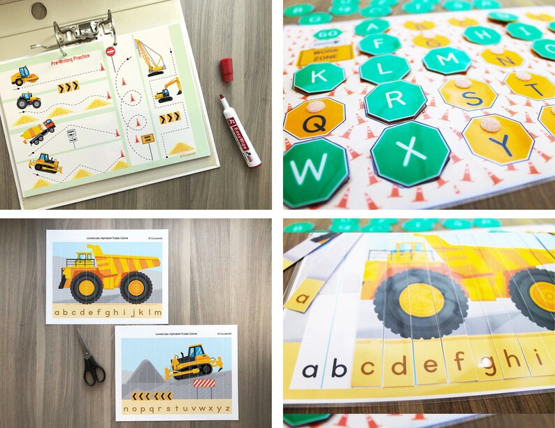 Construction Trucks Alphabet Busy Book. Printable Vehicles Abcs ...