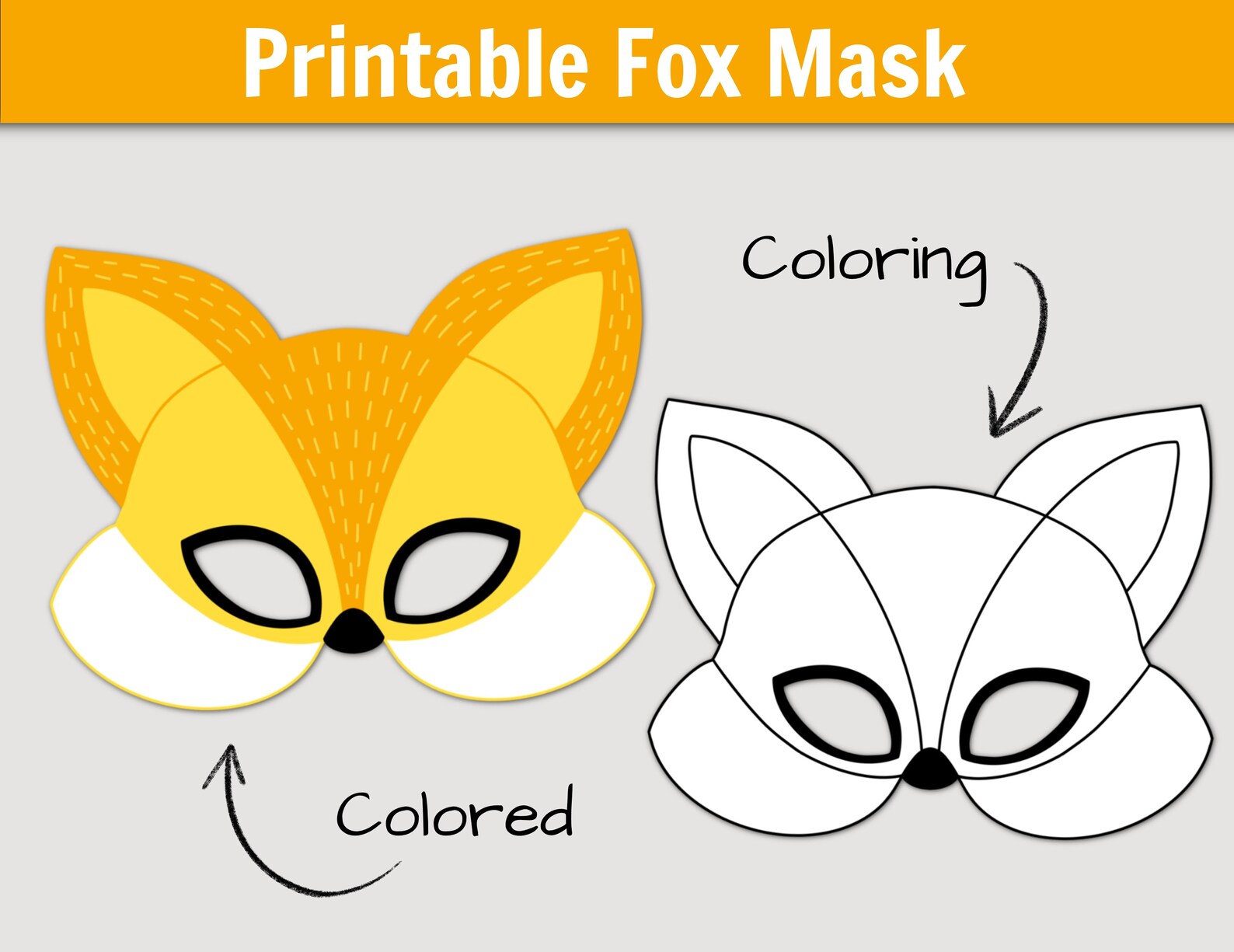 Printable Fox Mask KID Size. Colored and Coloring Forest | Etsy