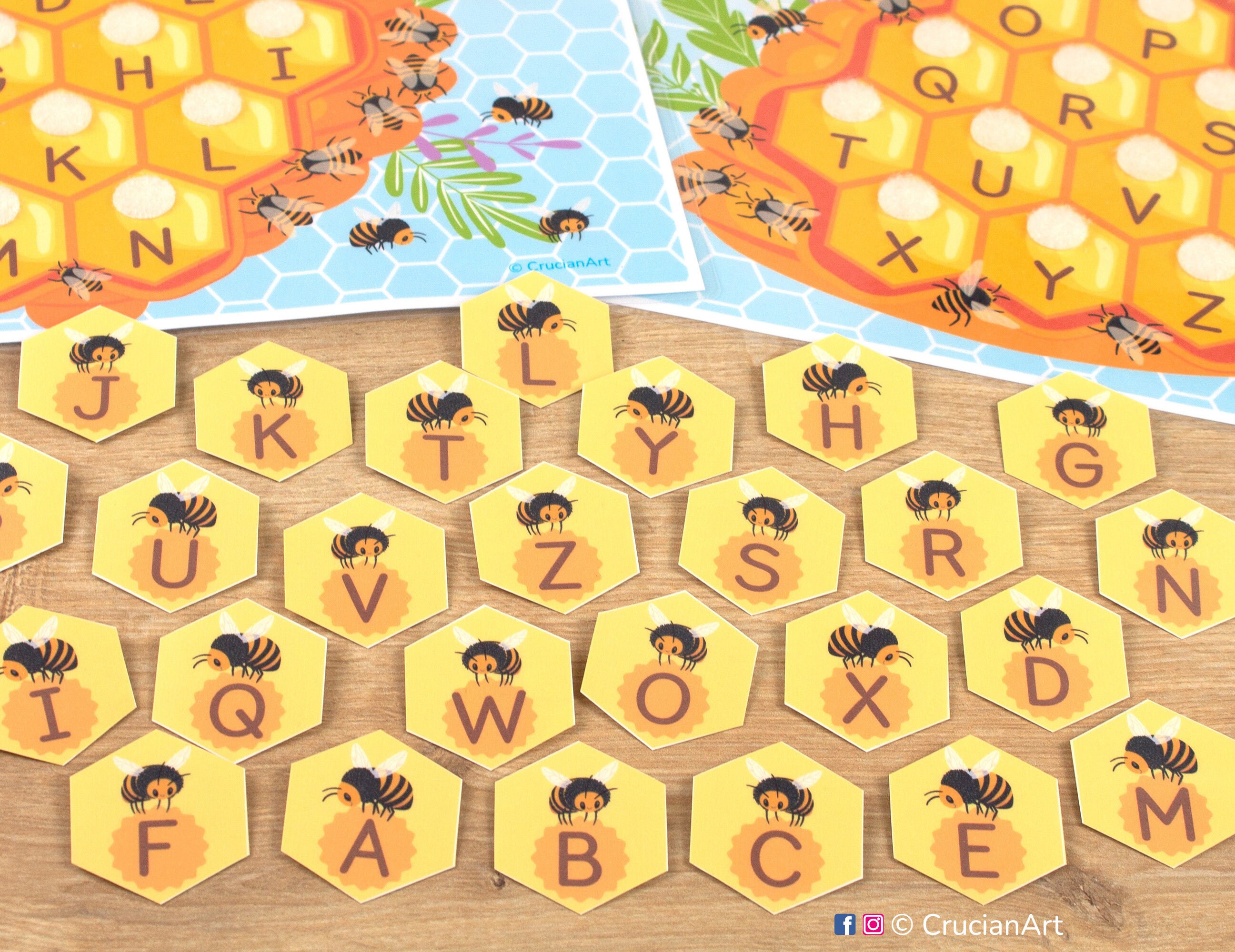 Honey Bee Alphabet Matching. Honeybee Match Printable Learning Activity ...
