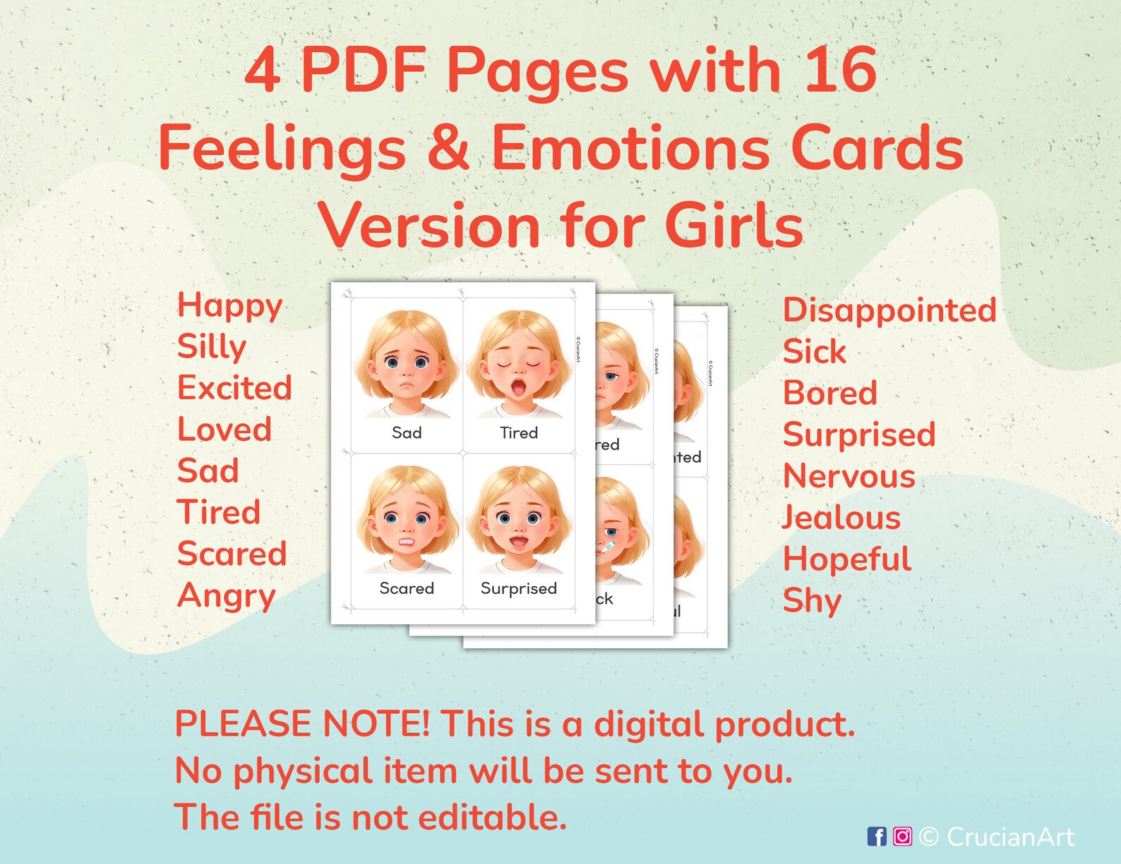 Emotion Flash Cards. Printable Girly Flashcards: Explore Feelings ...