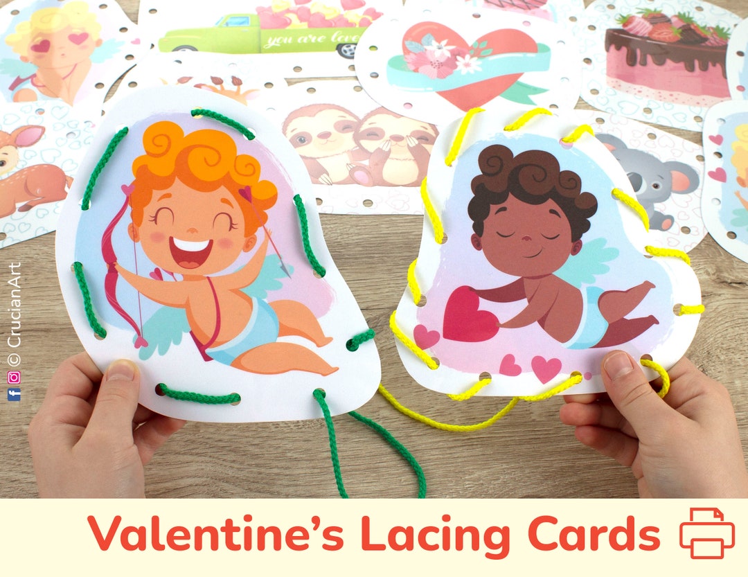 VALENTINE'S DAY Lacing Cards. Printable Fine Motor Skill Tying Toy for ...